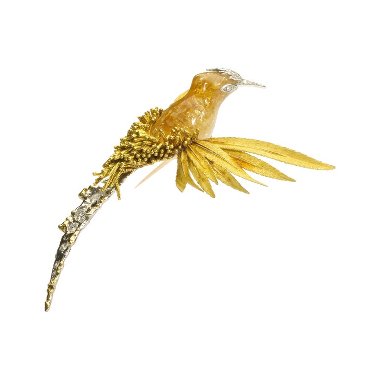 Sterlé Gold Diamond and Gem Set Bird Brooch Circa 1965 at 1stDibs