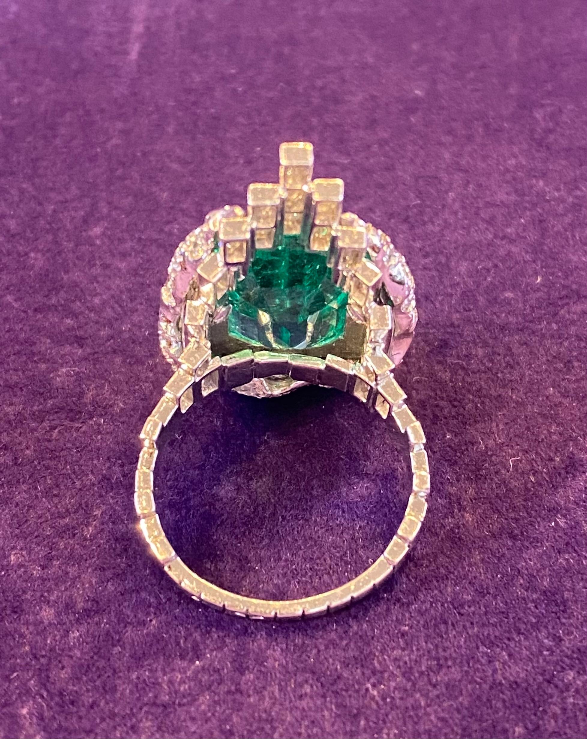 Sterle Natural No Oil Colombian Emerald and Diamond Ring For Sale at ...