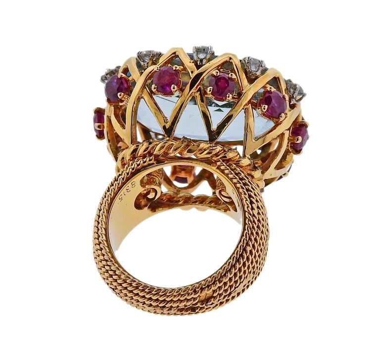 Sterle Paris 20 Carat Aquamarine Diamond Ruby Gold Ring at 1stDibs ...