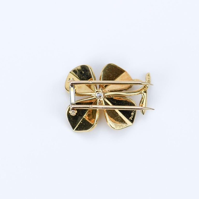 Sterle Vintage Gold and Diamond Four Leaf Clover Brooch For Sale at 1stDibs