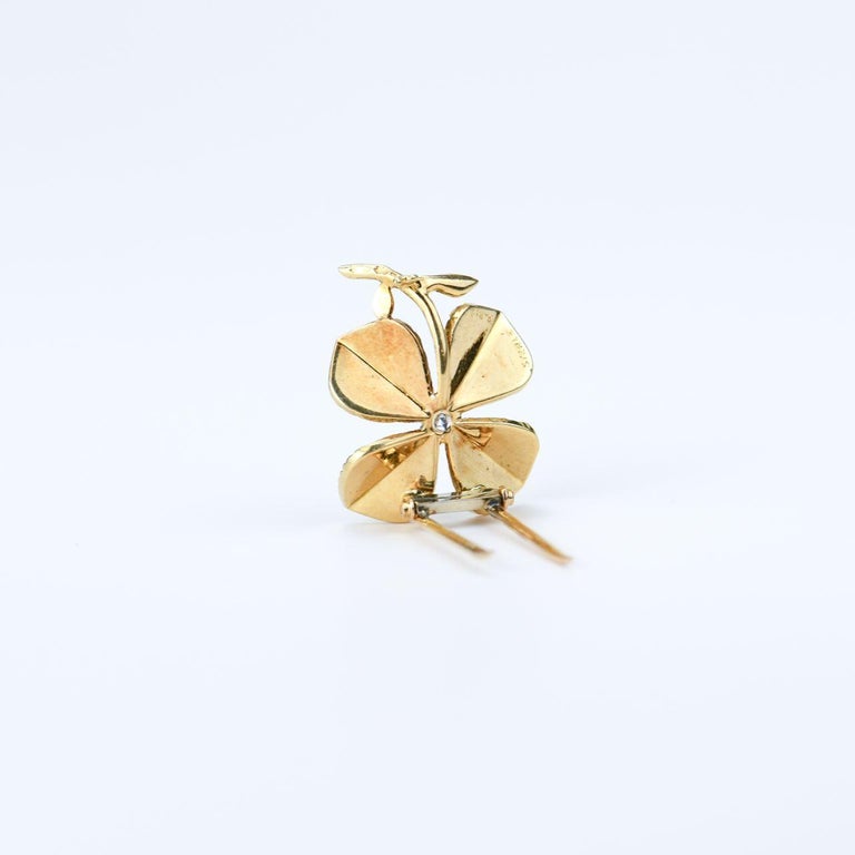 Sterle Vintage Gold and Diamond Four Leaf Clover Brooch For Sale at 1stDibs