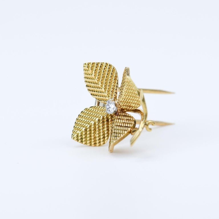 Sterle Vintage Gold and Diamond Four Leaf Clover Brooch For Sale at 1stDibs