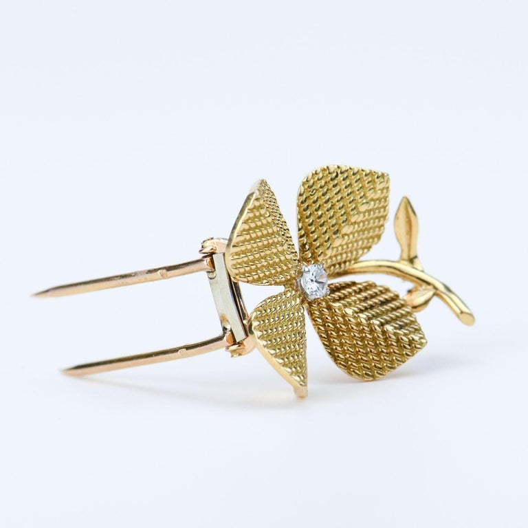 Sterle Vintage Gold and Diamond Four Leaf Clover Brooch For Sale at 1stDibs