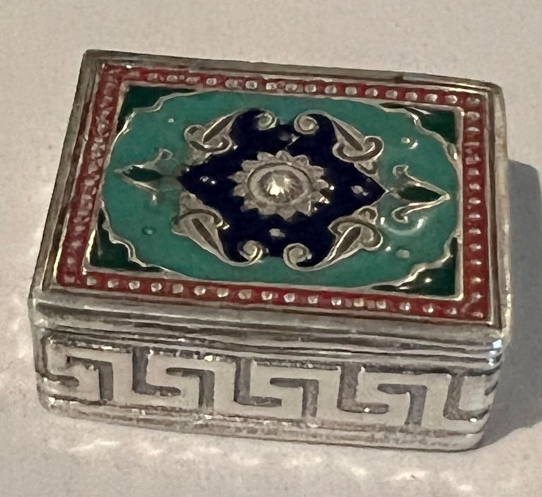 Sterling and Enamel Snuff or Pill Box with Greek Key Detailing For Sale ...