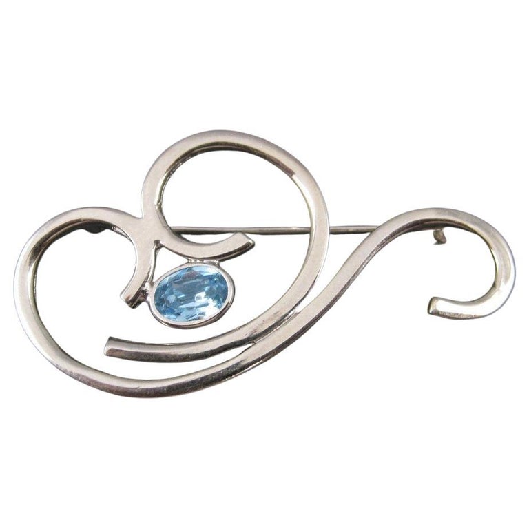 Sterling Blue Rhinestone Swirl Brooch For Sale at 1stDibs