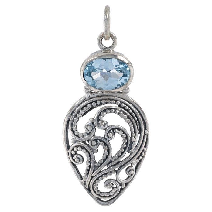 Sterling Blue Topaz Solitaire Pendant - 925 Oval 1.10ct Paisley Scroll ...