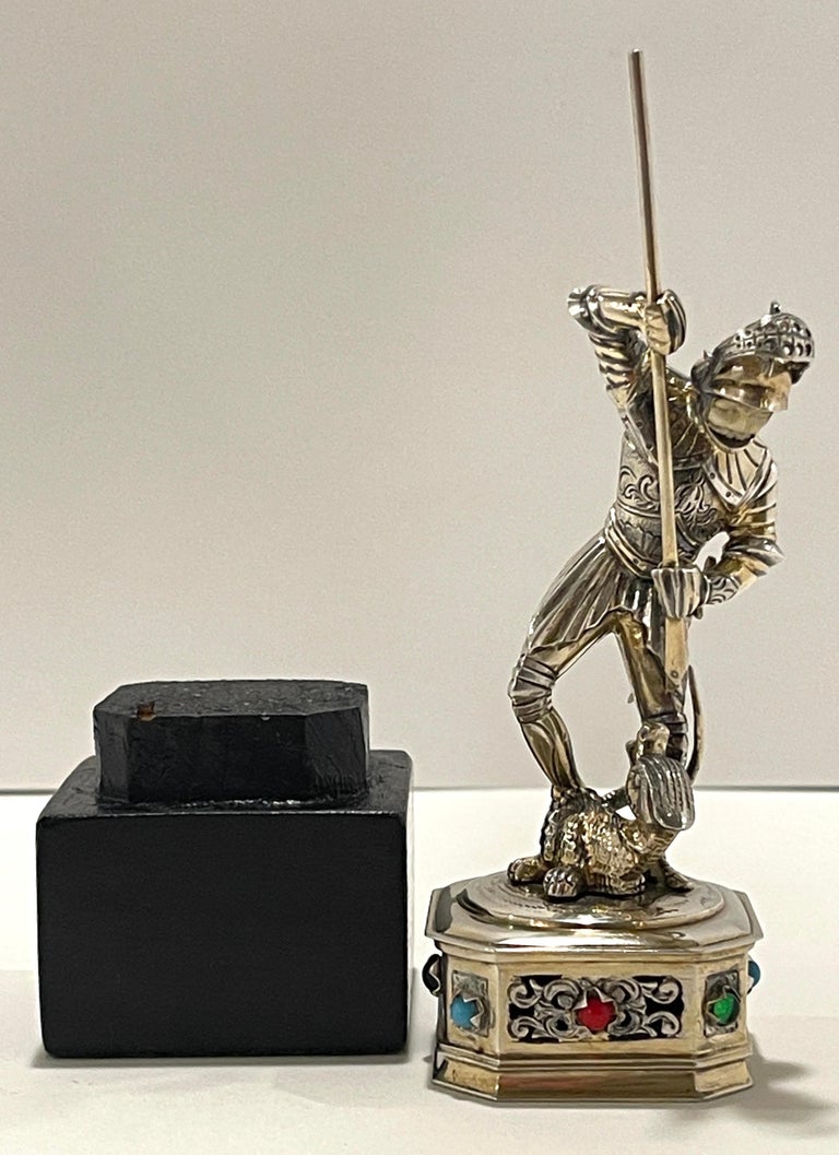 Sterling, Bone, and Semi-Precious Gems Figure of 'St. George and Dragon ...