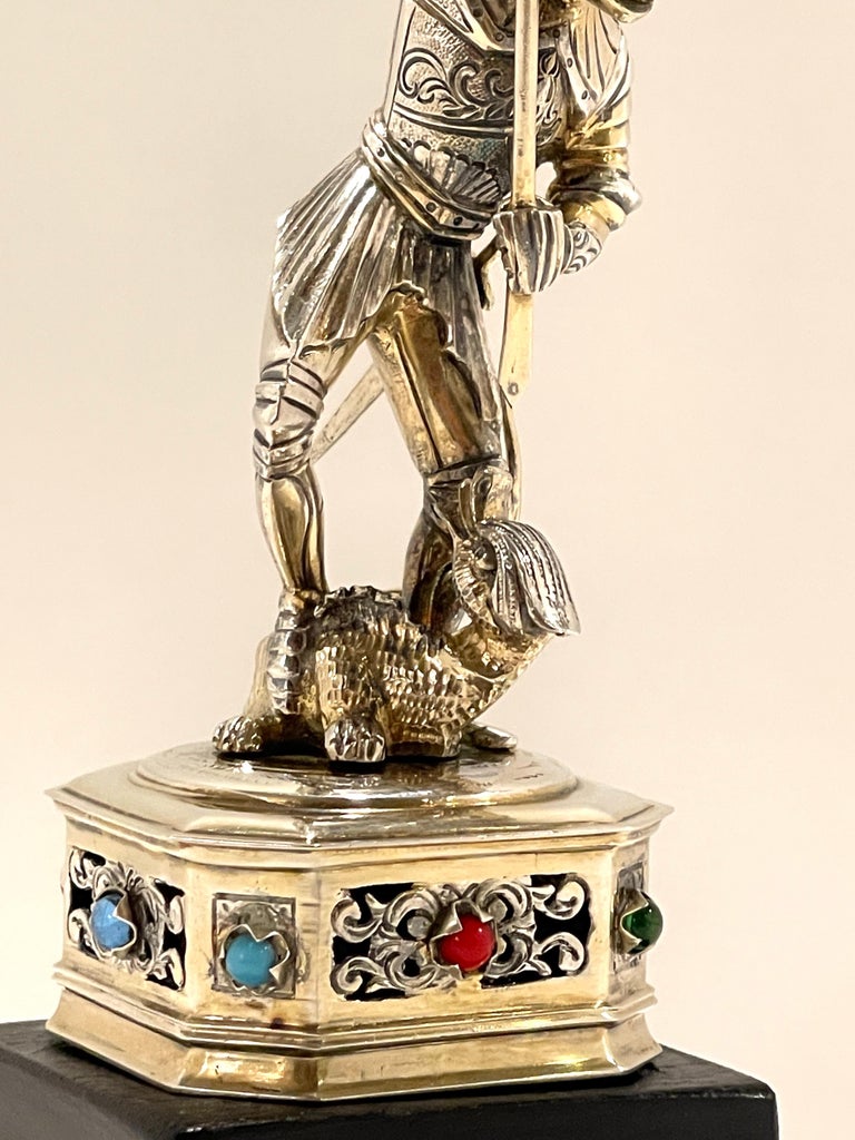 Sterling, Bone, and Semi-Precious Gems Figure of 'St. George and Dragon ...