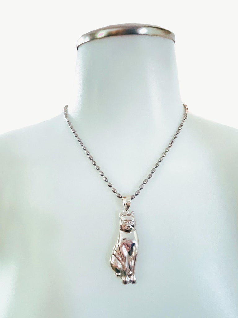 Sterling Cat Pendant W Hypo-Allergenic Silver Plate Magnetic Closure ...