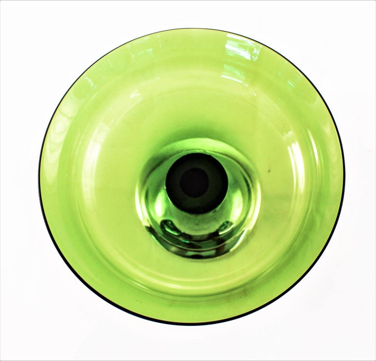 Sterling Compote with Green Glass at 1stDibs