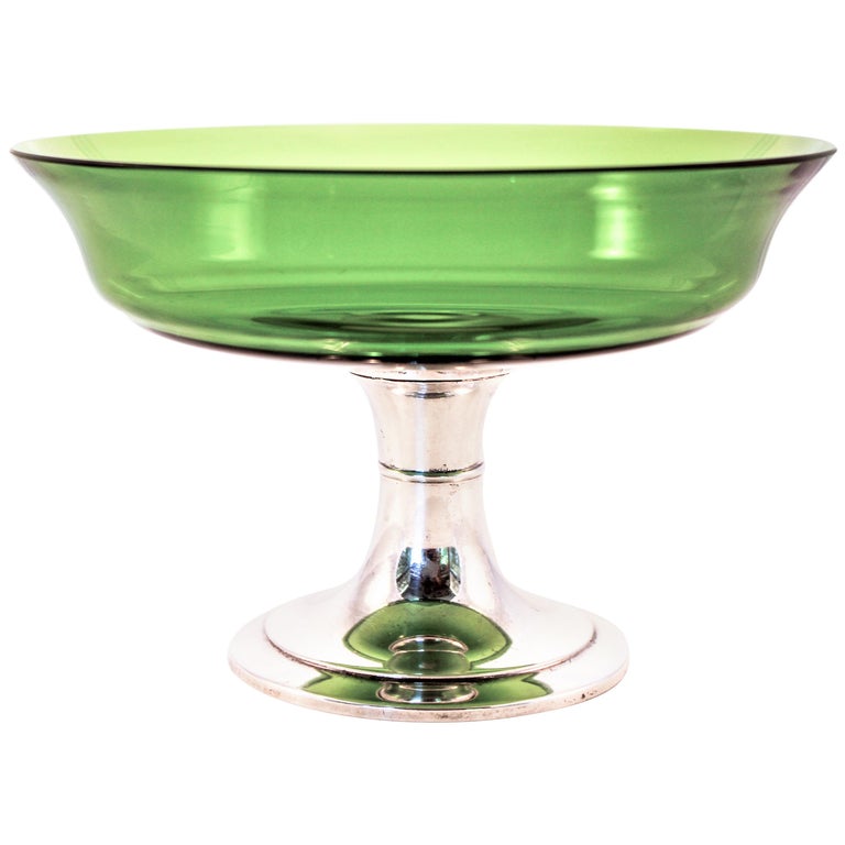 Sterling Compote with Green Glass at 1stDibs