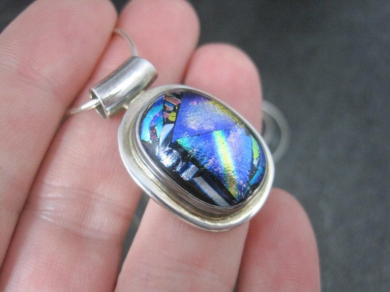 Sterling Dichroic Glass Pendant Necklace For Sale at 1stDibs