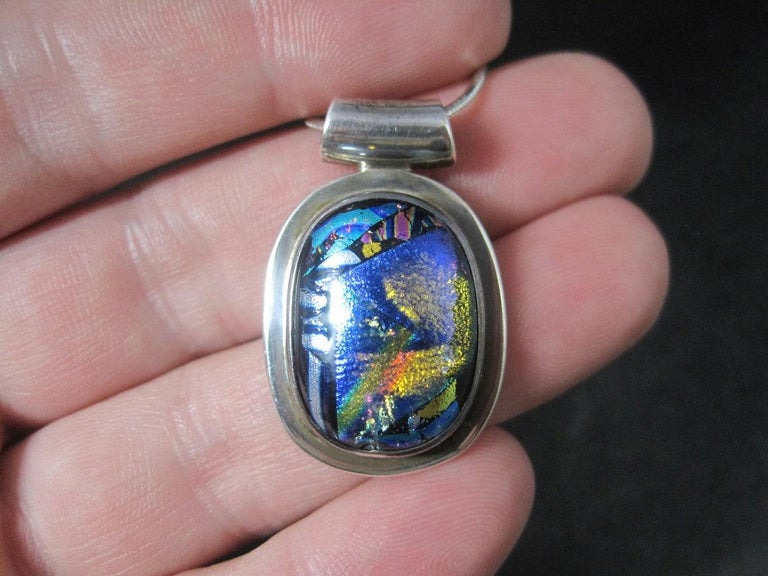 Sterling Dichroic Glass Pendant Necklace For Sale at 1stDibs