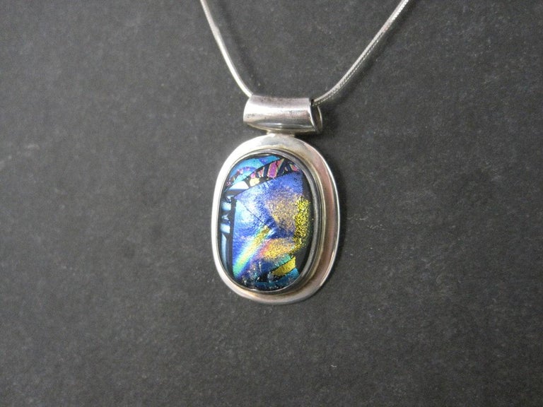 Sterling Dichroic Glass Pendant Necklace For Sale at 1stDibs