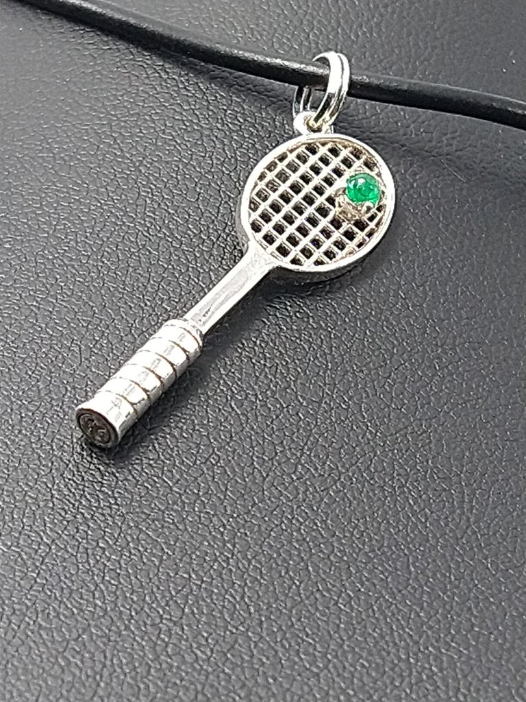 Sterling Emerald Tennis Racket Pendant For Sale at 1stDibs