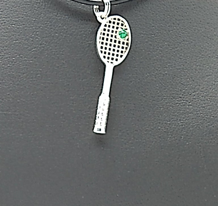 Sterling Emerald Tennis Racket Pendant For Sale at 1stDibs