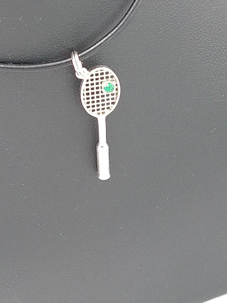 Sterling Emerald Tennis Racket Pendant For Sale at 1stDibs