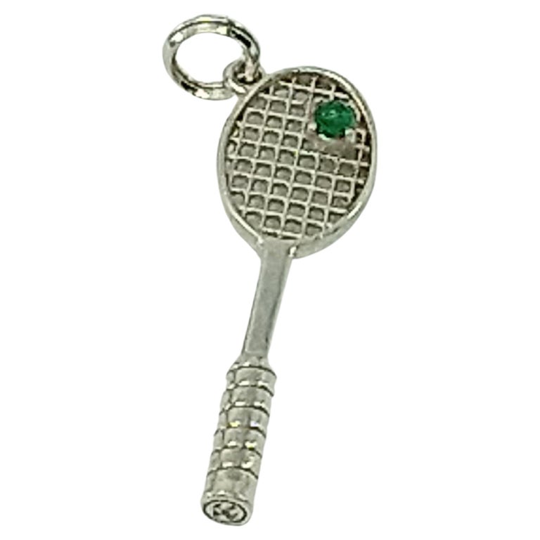 Sterling Emerald Tennis Racket Pendant For Sale at 1stDibs