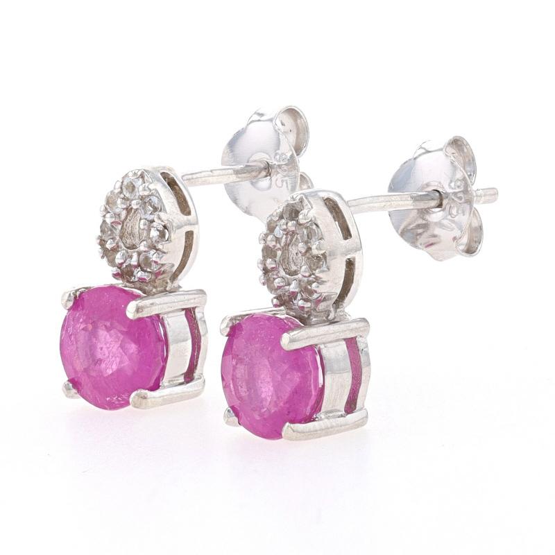 Sterling Glass Filled Ruby and White Topaz Short Drop Earrings - 925 Round .32ctw For Sale at ...