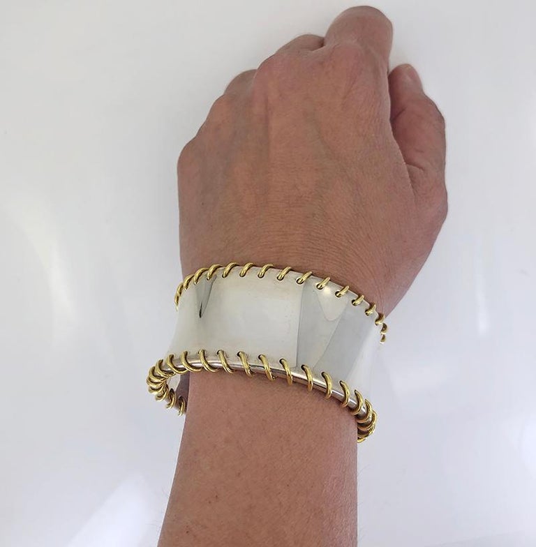 Sterling and Gold Tiffany and Co. Stitch Cuff For Sale at 1stDibs