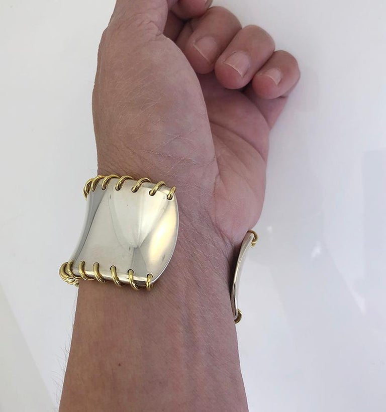Sterling and Gold Tiffany and Co. Stitch Cuff For Sale at 1stDibs