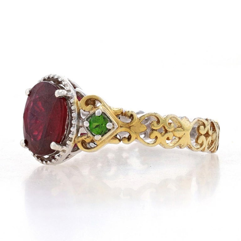 Sterling Lead Glass Filled Ruby and Chrome Diopside Ring 925 Gold Pltd ...