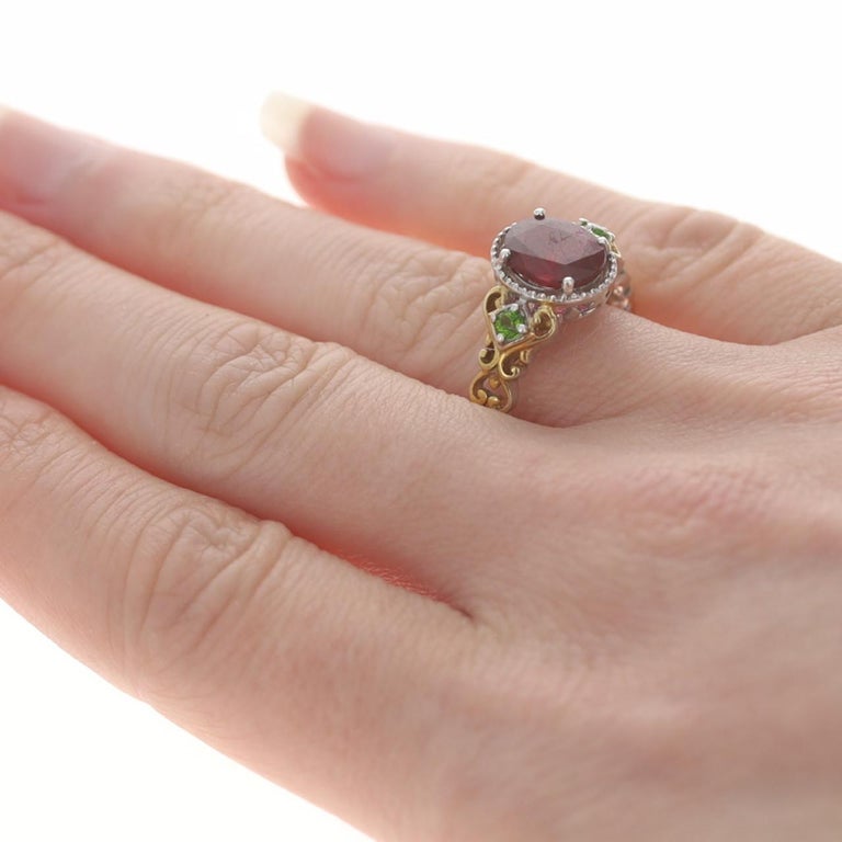 Sterling Lead Glass Filled Ruby and Chrome Diopside Ring 925 Gold Pltd ...