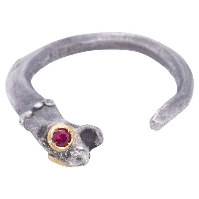 Sterling Lion Ring with Ruby Eyes and 24kt Gold Detail For Sale at 1stDibs