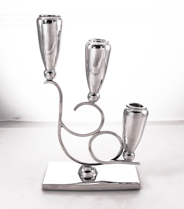 Sterling Midcentury Three -Branch Candelabras For Sale at 1stDibs