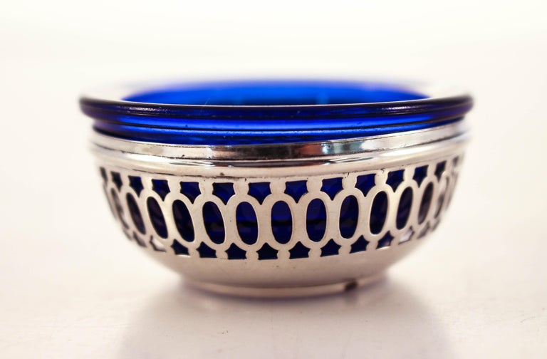 Sterling Salt Cellar with Cobalt Liner at 1stDibs