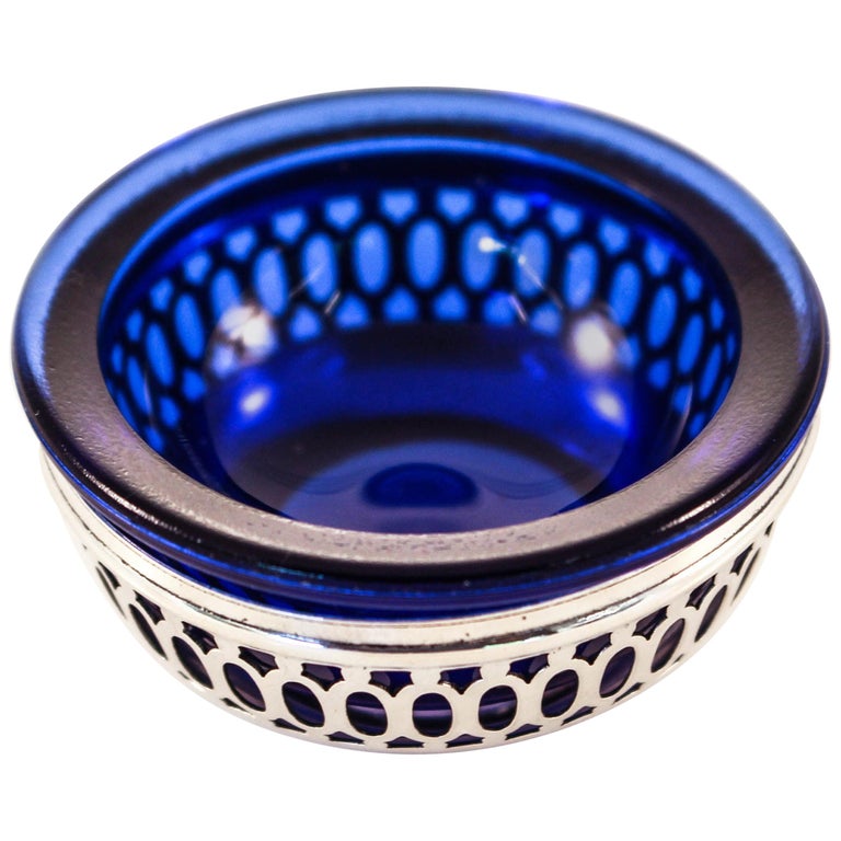 Sterling Salt Cellar with Cobalt Liner at 1stDibs