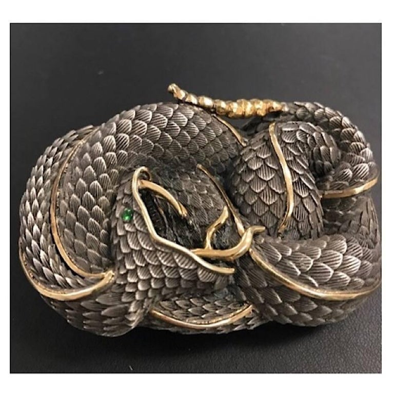 Sterling Silver and 22 Karat Gold Snake Style Belt Buckle with ...