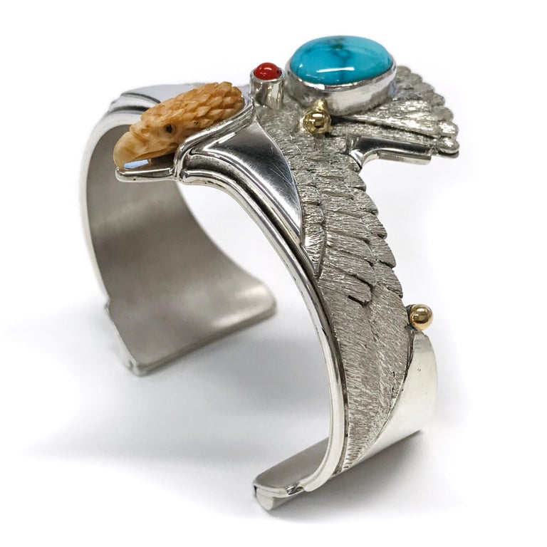 Sterling Silver 14 Karat Carico Lake Turquoise Petite Eagle Cuff ...