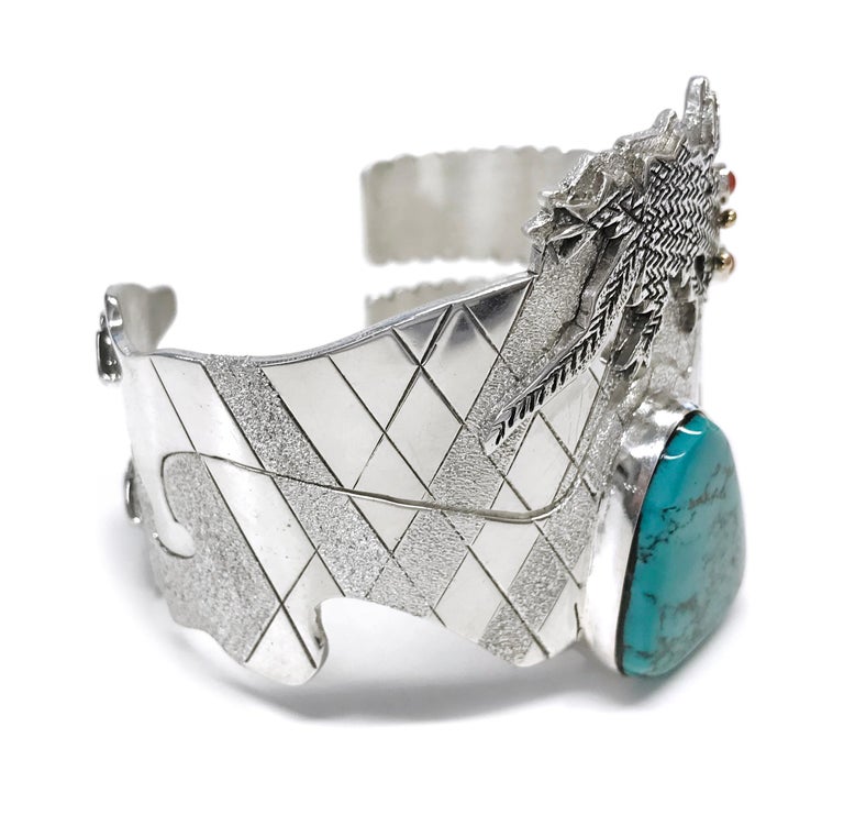 Sterling Silver 14 Karat Stormy Mountain Turquoise Dual Snake Toad Cuff ...
