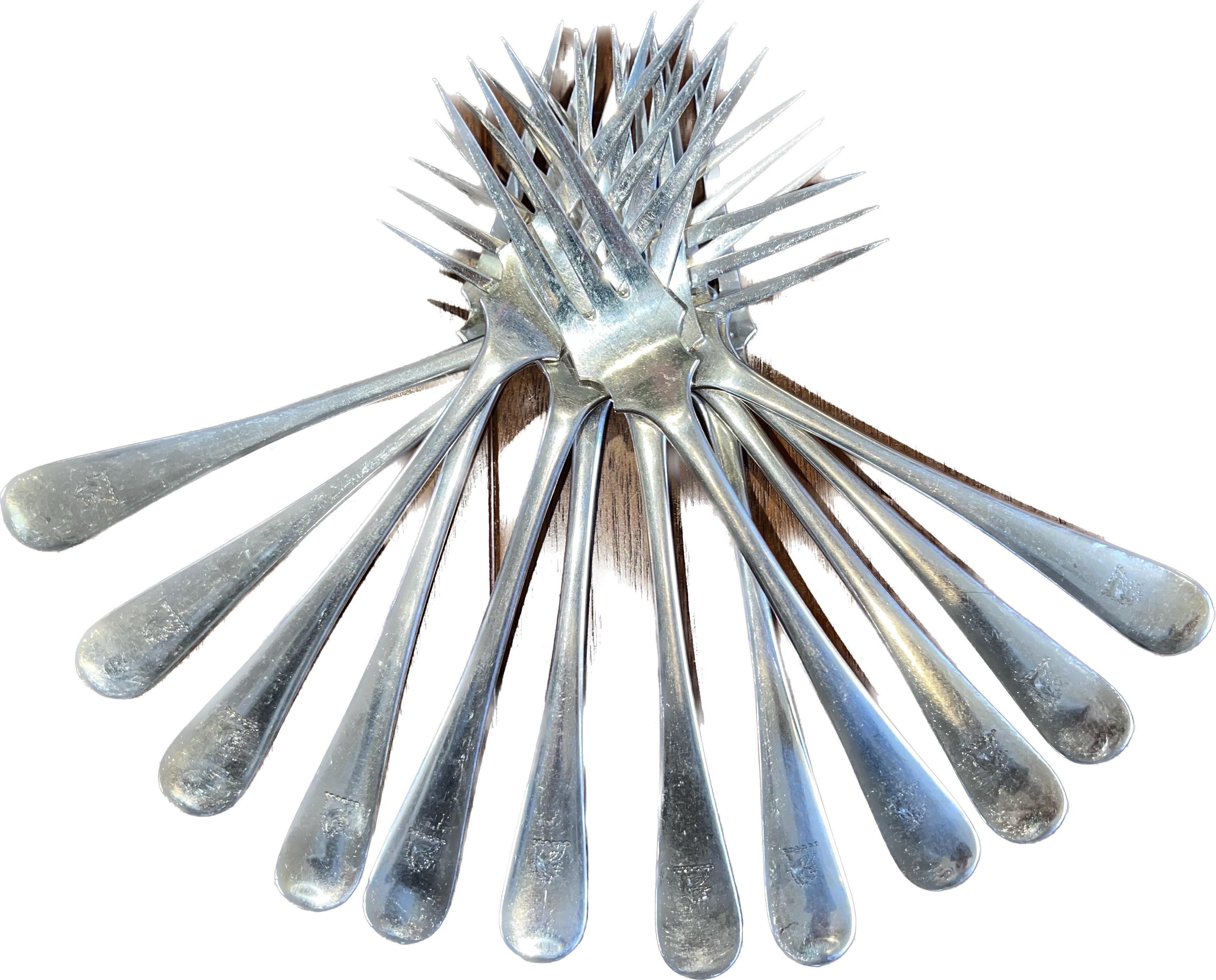 Unicorn Monogrammed Sterling Silver 12 Fork and 10 Knife Fish Set For ...