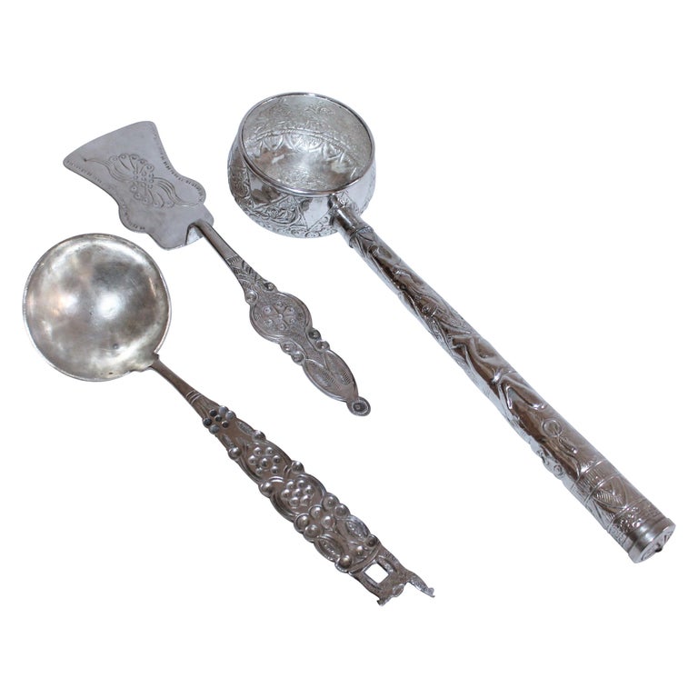 Sterling Silver 3 Pieces, Peruvian Serving Set For Sale at 1stDibs