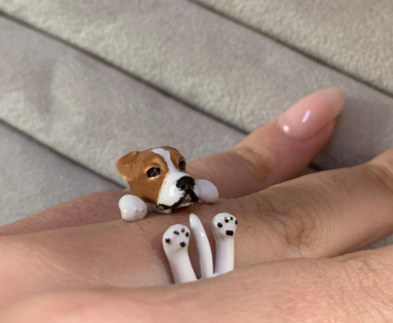 Sterling Silver 925 Enamel Jack Russell Dog Ring at 1stDibs