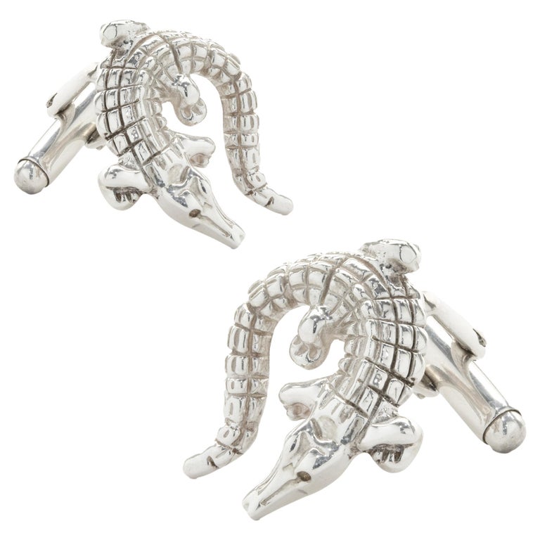 Sterling Silver Alligator Cufflinks For Sale at 1stDibs