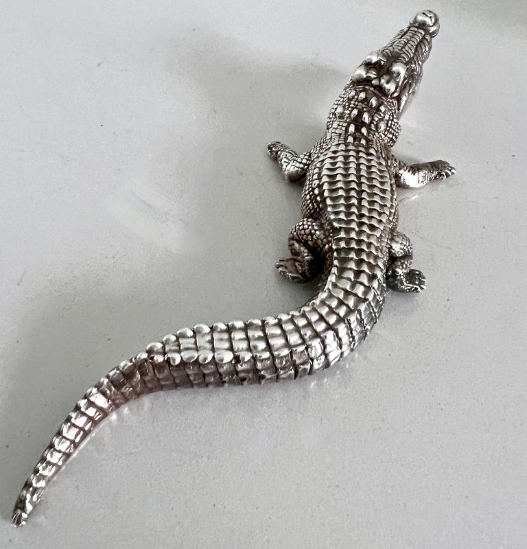 Sterling Silver Alligator Paperweight Sculpture For Sale at 1stDibs