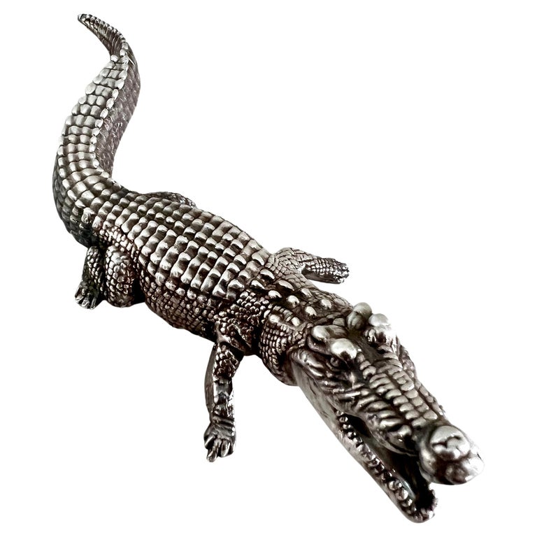 Sterling Silver Alligator Paperweight Sculpture For Sale at 1stDibs