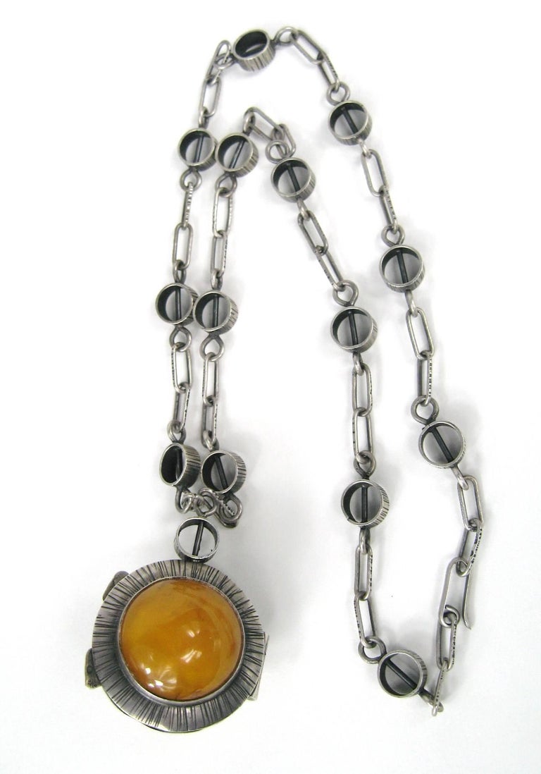 Sterling Silver Amber Locket Pendant Necklace For Sale at 1stDibs ...