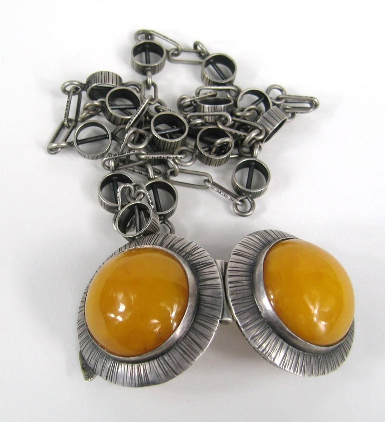 Sterling Silver Amber Locket Pendant Necklace For Sale at 1stDibs ...