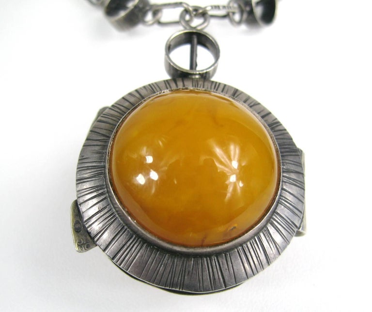 Sterling Silver Amber Locket Pendant Necklace For Sale at 1stDibs ...