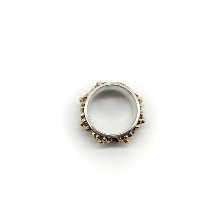 Sterling Silver and 14K Wide Band Daisy Chain Ring For Sale at 1stDibs