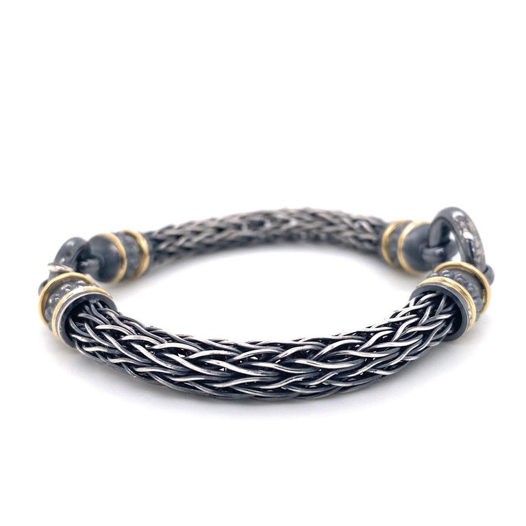 Sterling Silver and 18 Karat Yellow Gold Roman Chain Bracelet For Sale ...