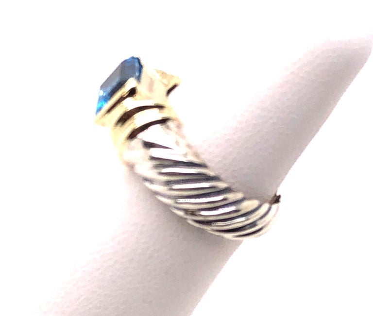 Sterling Silver and 18 Karat Yellow Gold David Yurman Blue Topaz Ring ...