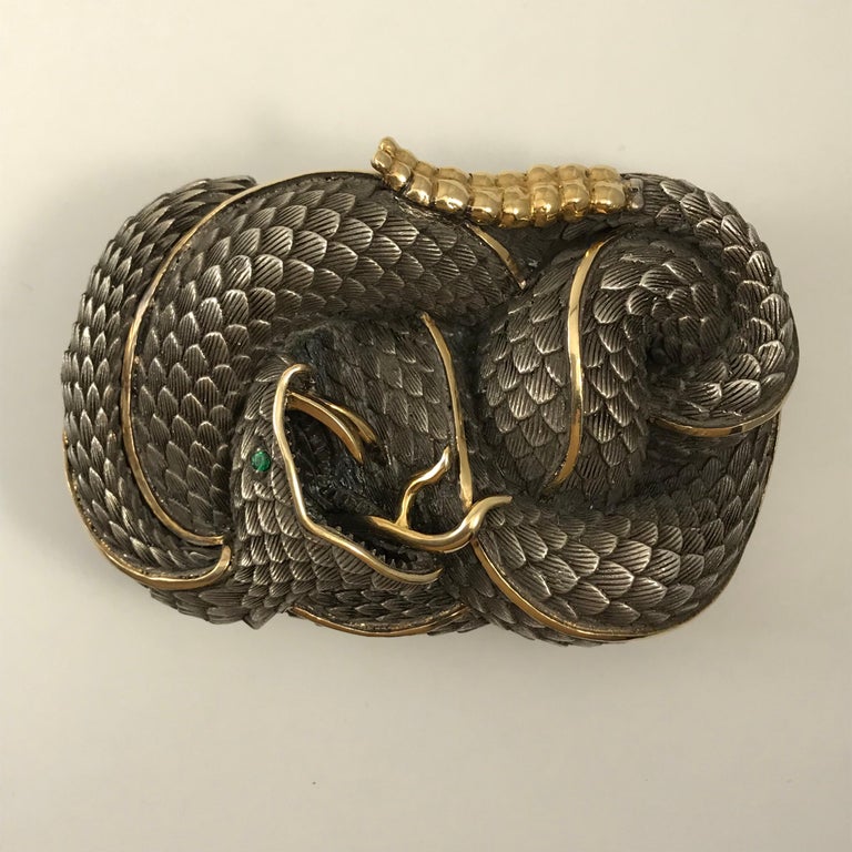 Sterling Silver and 22 Karat Gold Snake Style Belt Buckle with ...