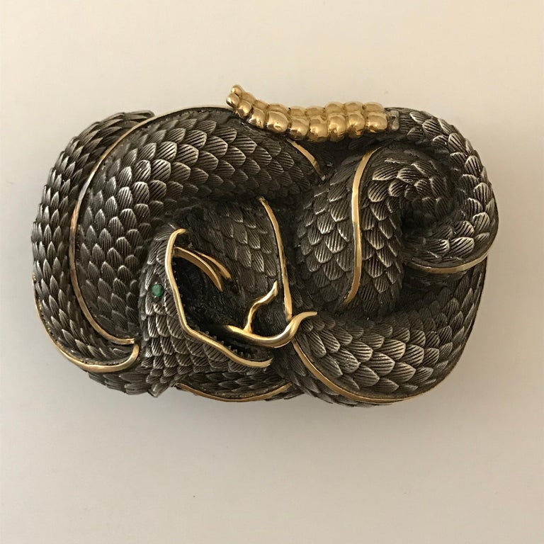 Sterling Silver and 22 Karat Gold Snake Style Belt Buckle with ...
