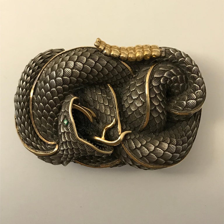 Sterling Silver and 22 Karat Gold Snake Style Belt Buckle with ...