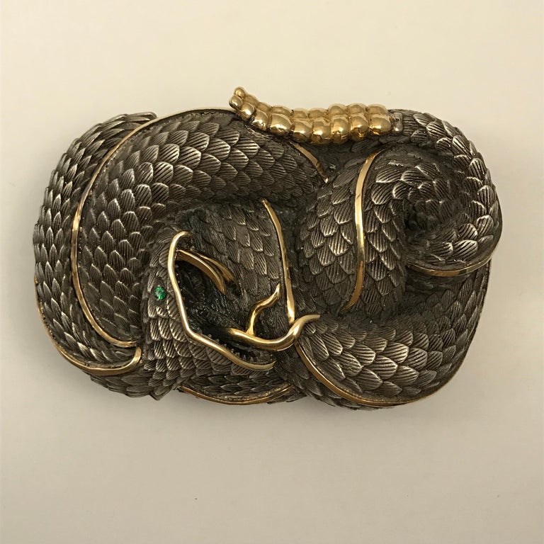 Sterling Silver and 22 Karat Gold Snake Style Belt Buckle with ...
